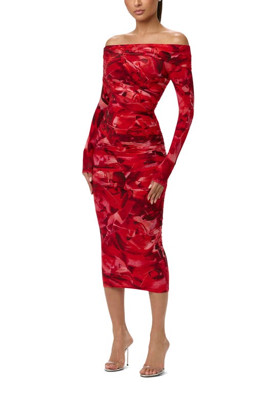 NAKED WARDROBE Printed Off-the-Shoulder Midi Dress